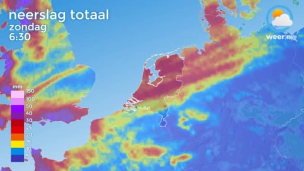 Weer.nl: 30 tot 50 mm regen de komende dagen gemist? Kijk het hier.